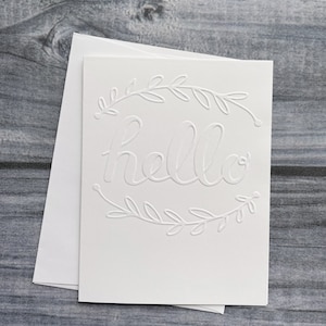 Hello Cards, White Embossed Hello Cards, Blank Note Card, Greeting Card ...