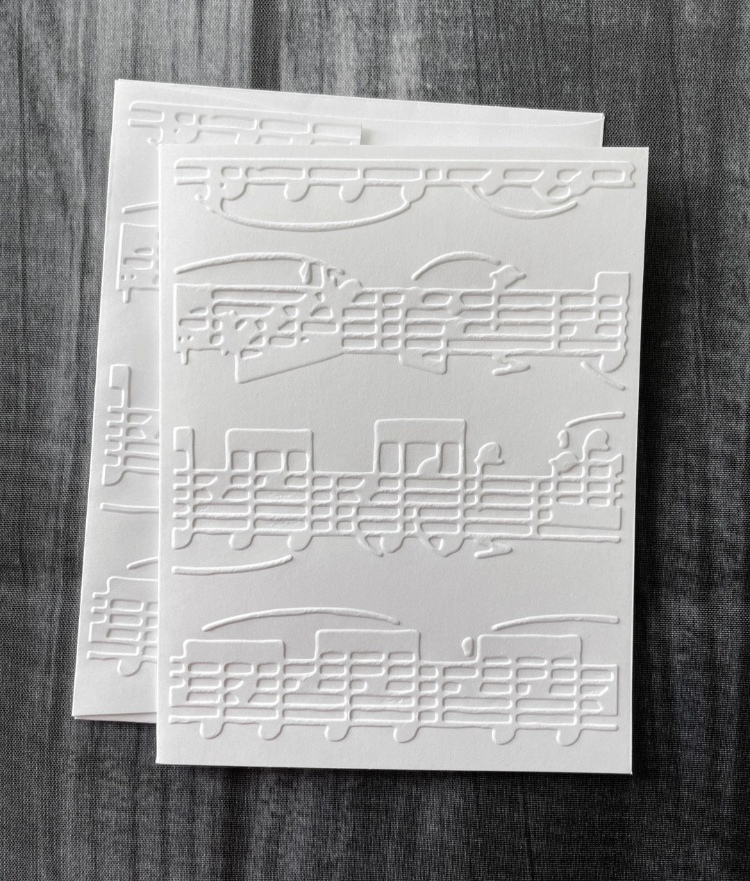 Musical Note Cards, White Embossed Card, Embossed Note Card, Stationery ...