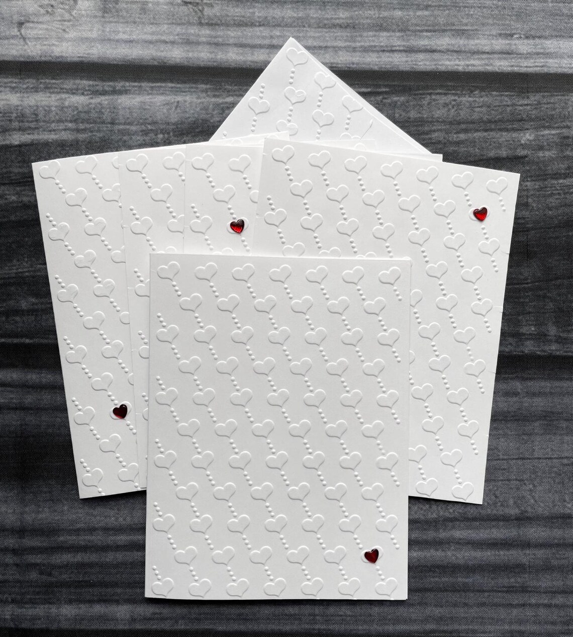 Red Heart Cards, White Embossed Diagonal Heart Cards, Embossed Note ...