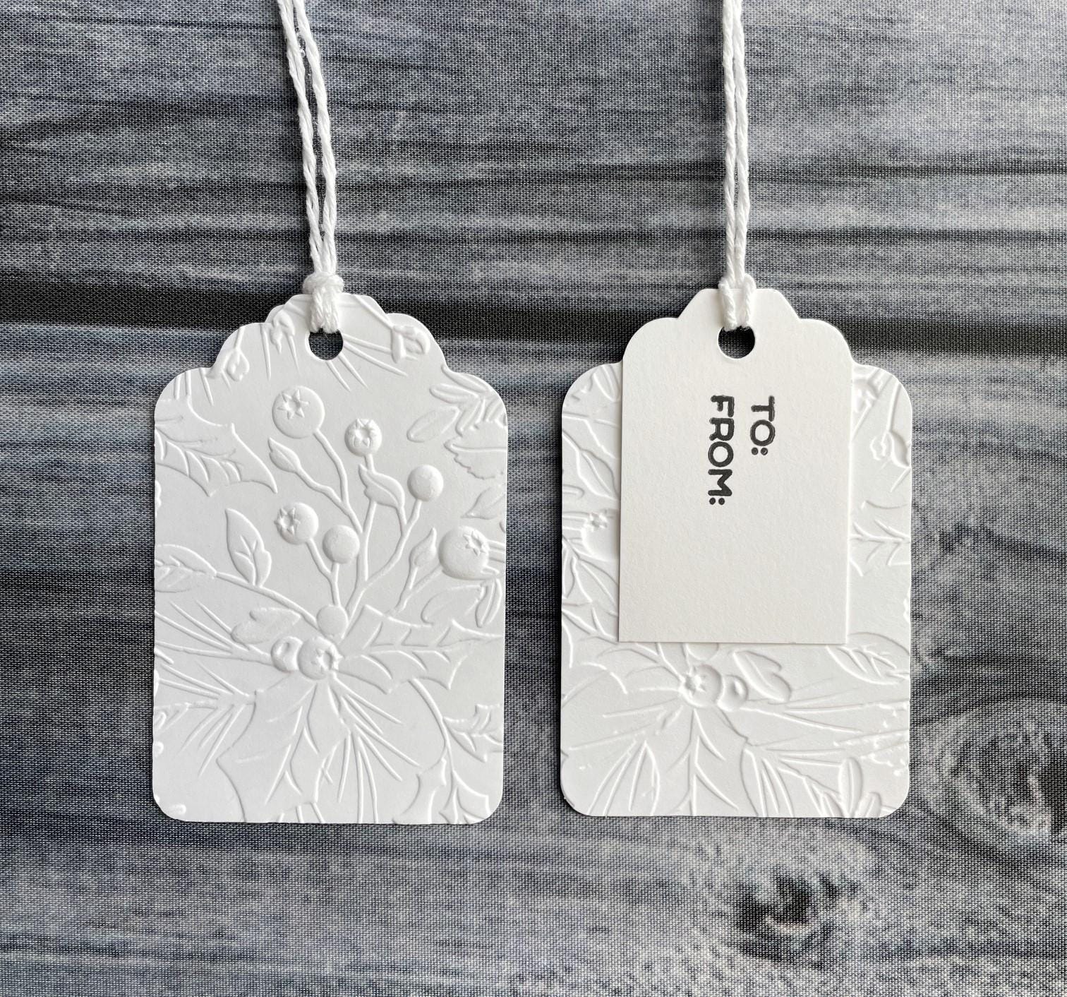 Holly Gift Tags, White Embossed Tag, Holiday Tags, Winter, Handmade Tag ...