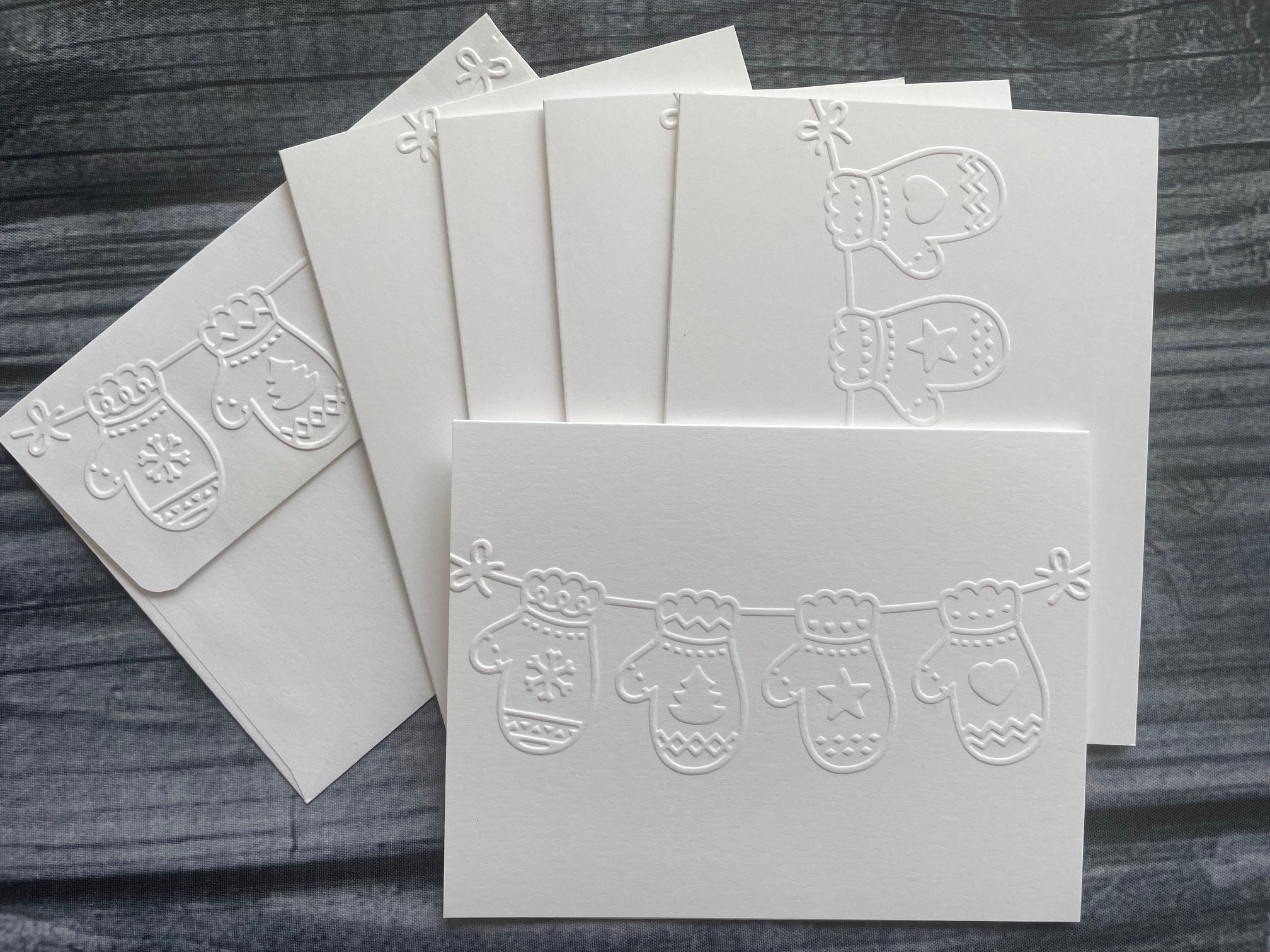 Hanging Mittens Card Sets, Christmas Cards, Embossed Note Cards, Winter ...