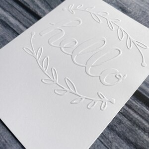 Hello Cards, White Embossed Hello Cards, Blank Note Card, Greeting Card ...