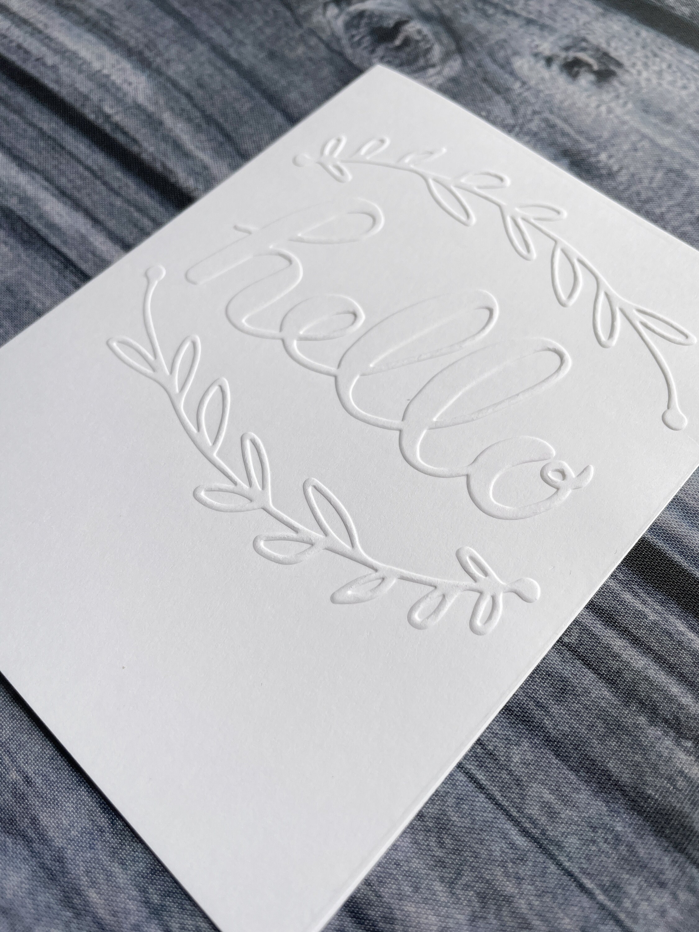 Hello Cards, White Embossed Hello Cards, Blank Note Card, Greeting Card ...