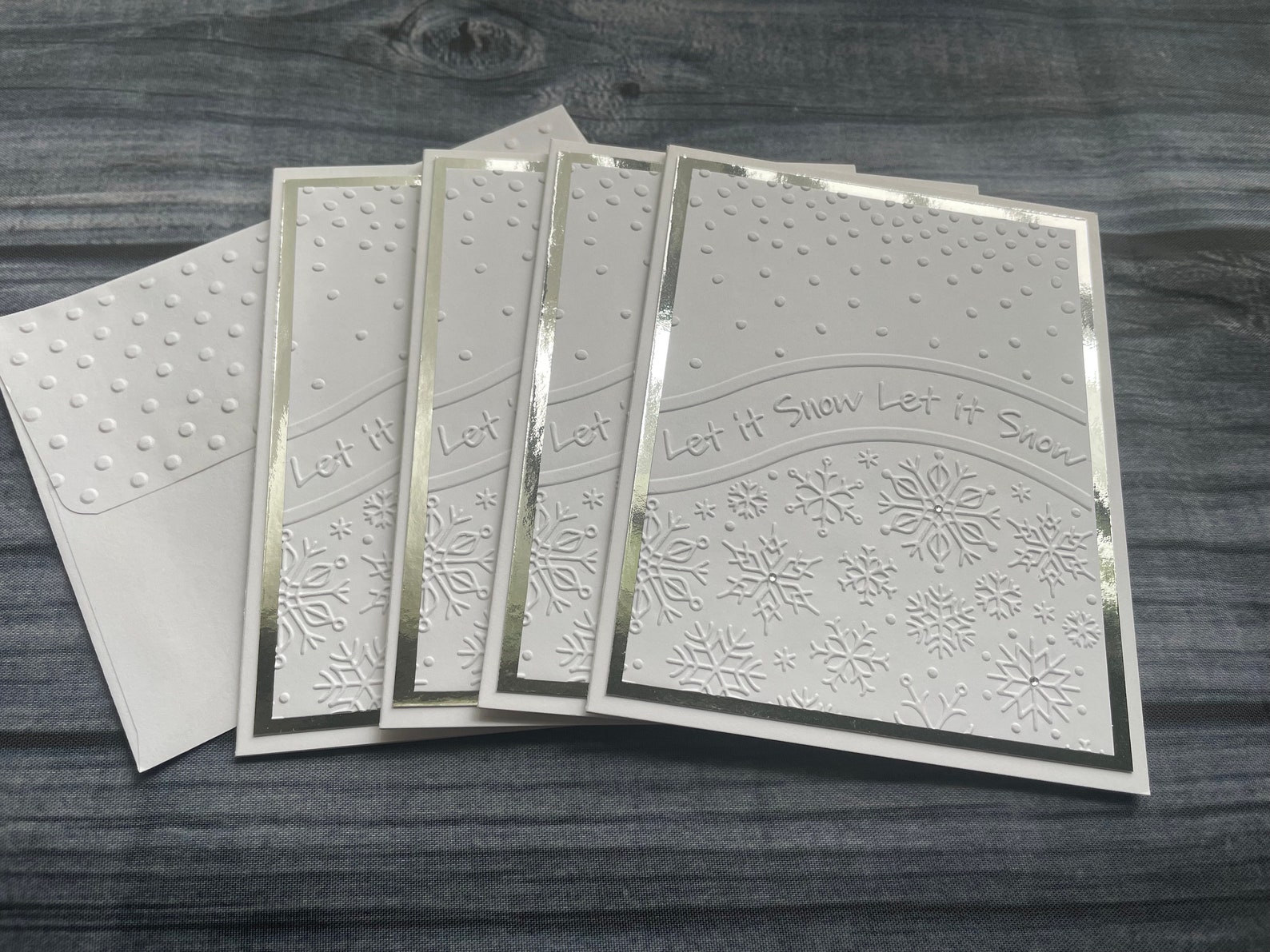 Let It Snow Cards, Set of 4, Christmas Cards, White Embossed Card ...