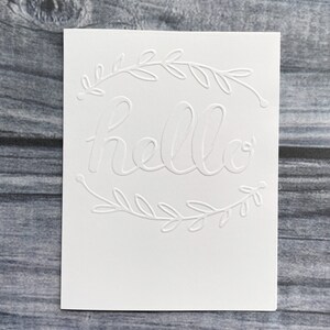 Hello Cards, White Embossed Hello Cards, Blank Note Card, Greeting Card ...