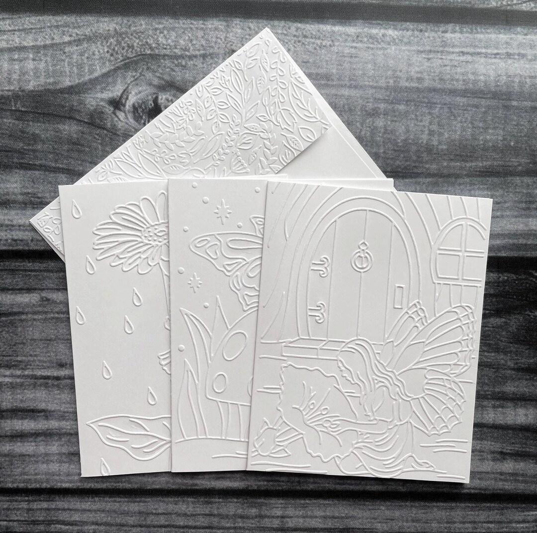 Fairy Themed Cards, Set of 6, White Embossed Cards, Blank Fairy Note ...