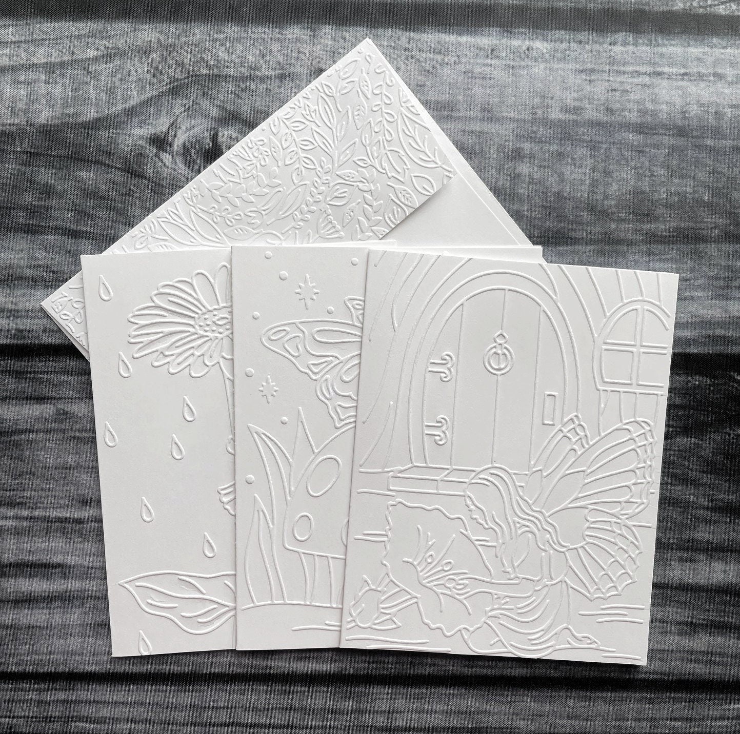 Fairy Themed Cards, Set of 6, White Embossed Cards, Blank Fairy Note ...
