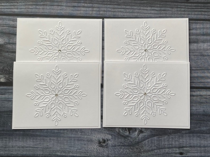 Beautiful Snowflake Cards, Set of 4, White Embossed Christmas Cards ...