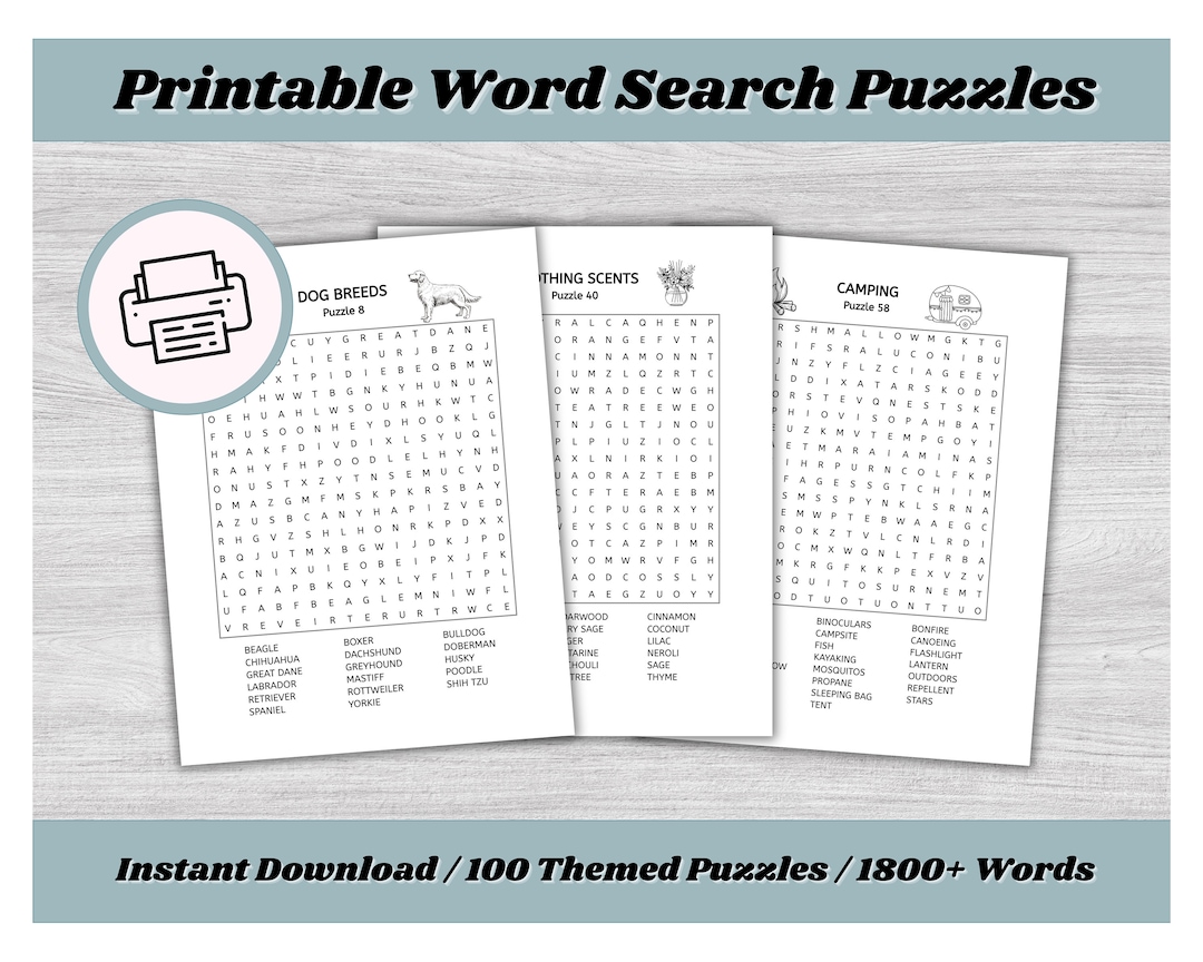 Word Search Puzzles | 100 Themed Puzzles | Instant Download | Large ...