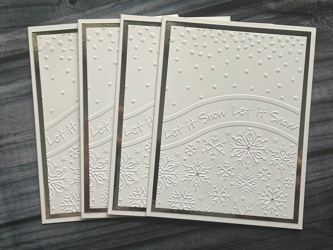 Let It Snow Cards, Set of 4, Christmas Cards, White Embossed Card ...