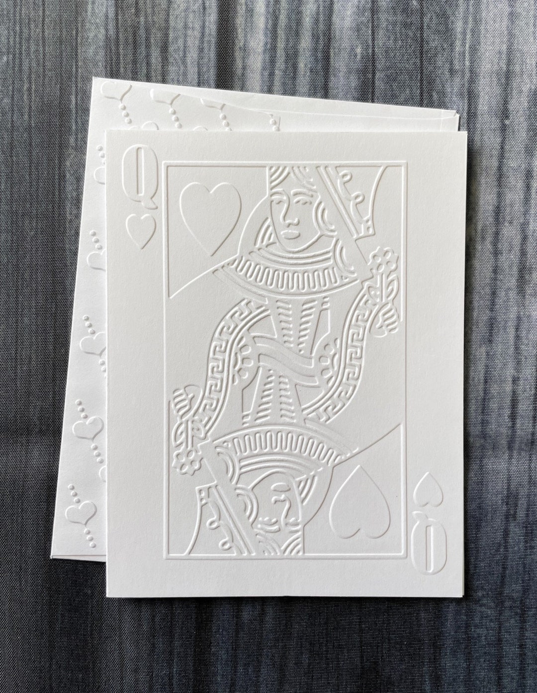 Queen of Hearts Card Set, White Embossed Note Cards, Blank Greeting ...