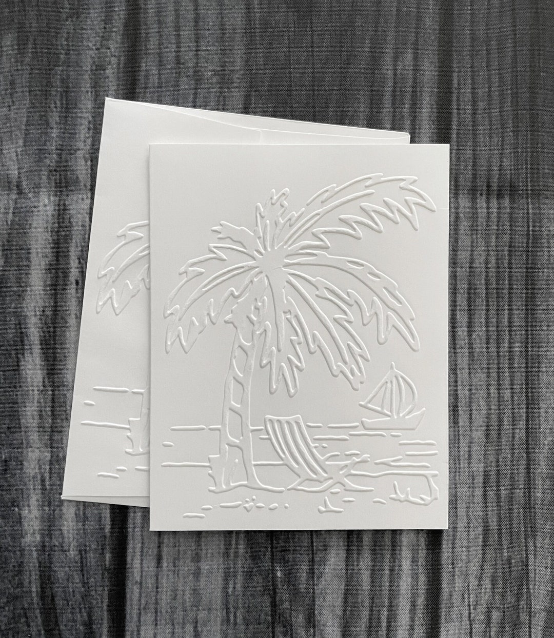 Tropical Beach Cards, White Embossed Card Set, Beach Note Card ...