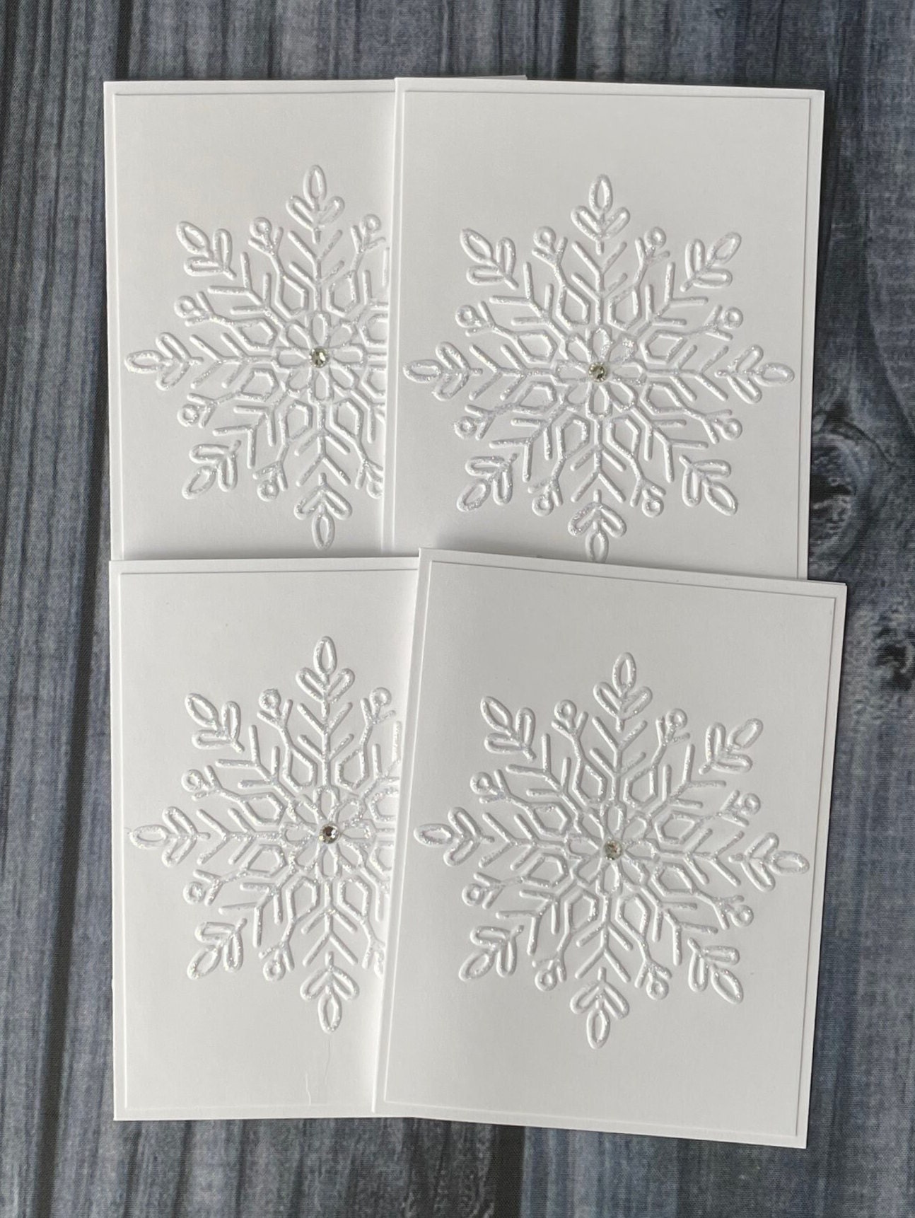 Beautiful Snowflake Cards, Set of 4, White Embossed Christmas Cards ...
