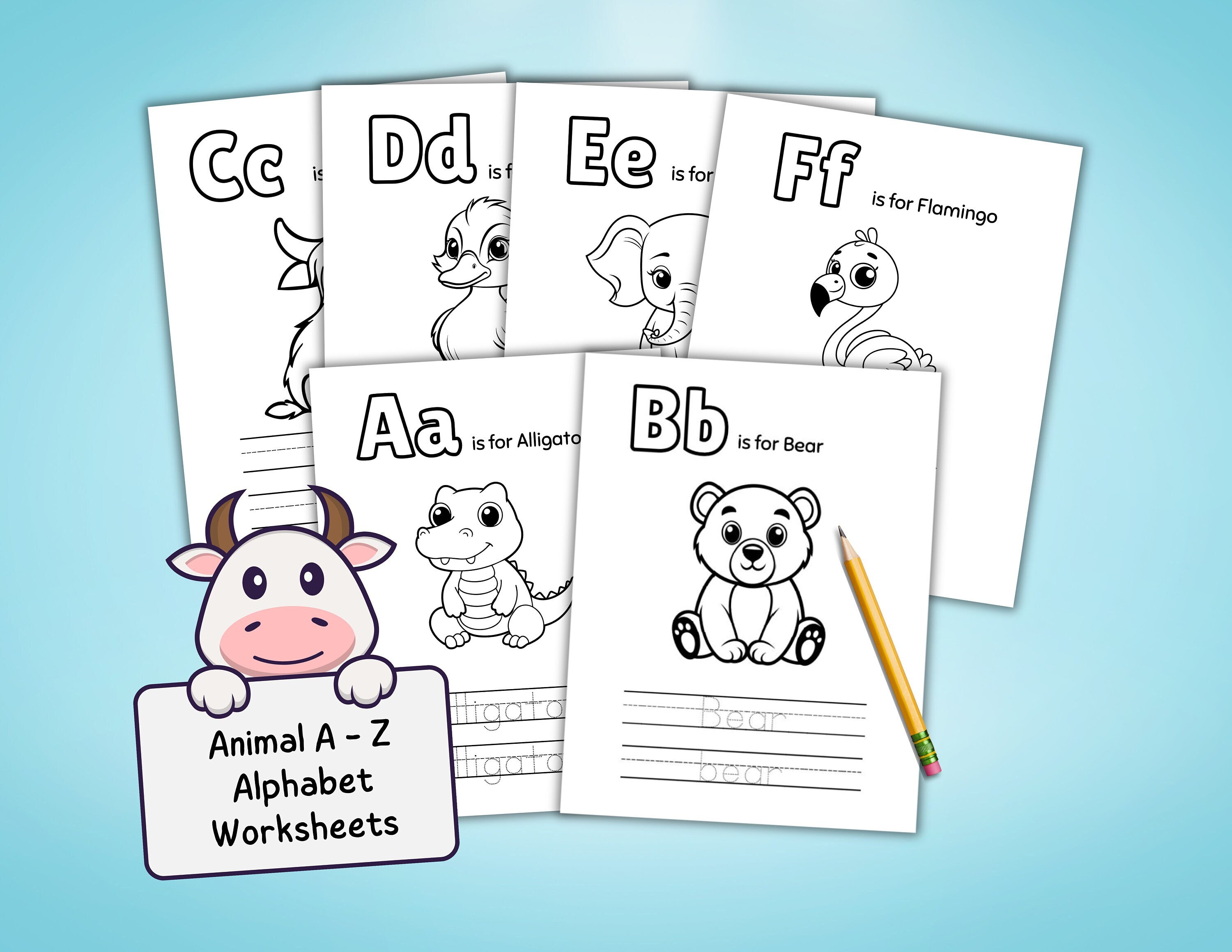 Animal Alphabet Tracing & Coloring Printable Abc's Tracing Worksheets ...