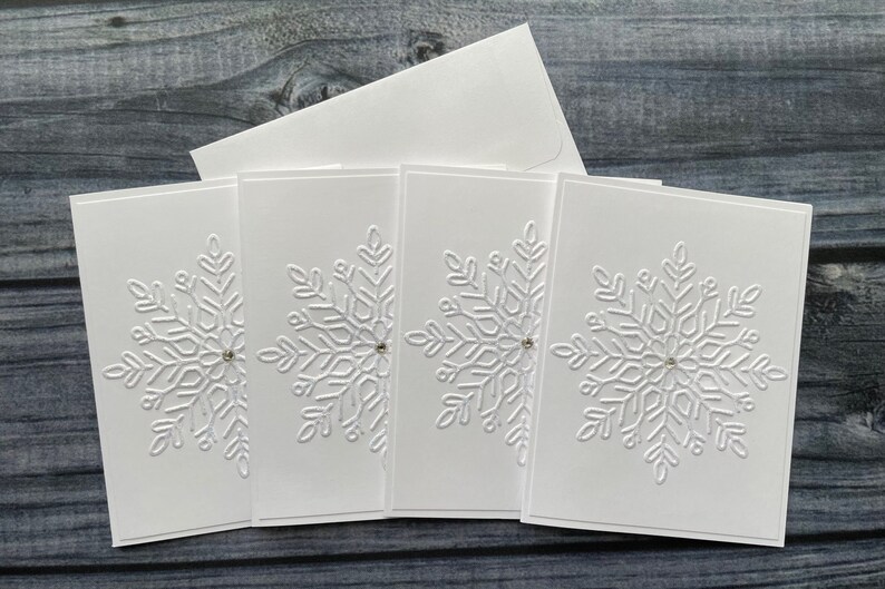 Beautiful Snowflake Cards, Set of 4, White Embossed Christmas Cards ...