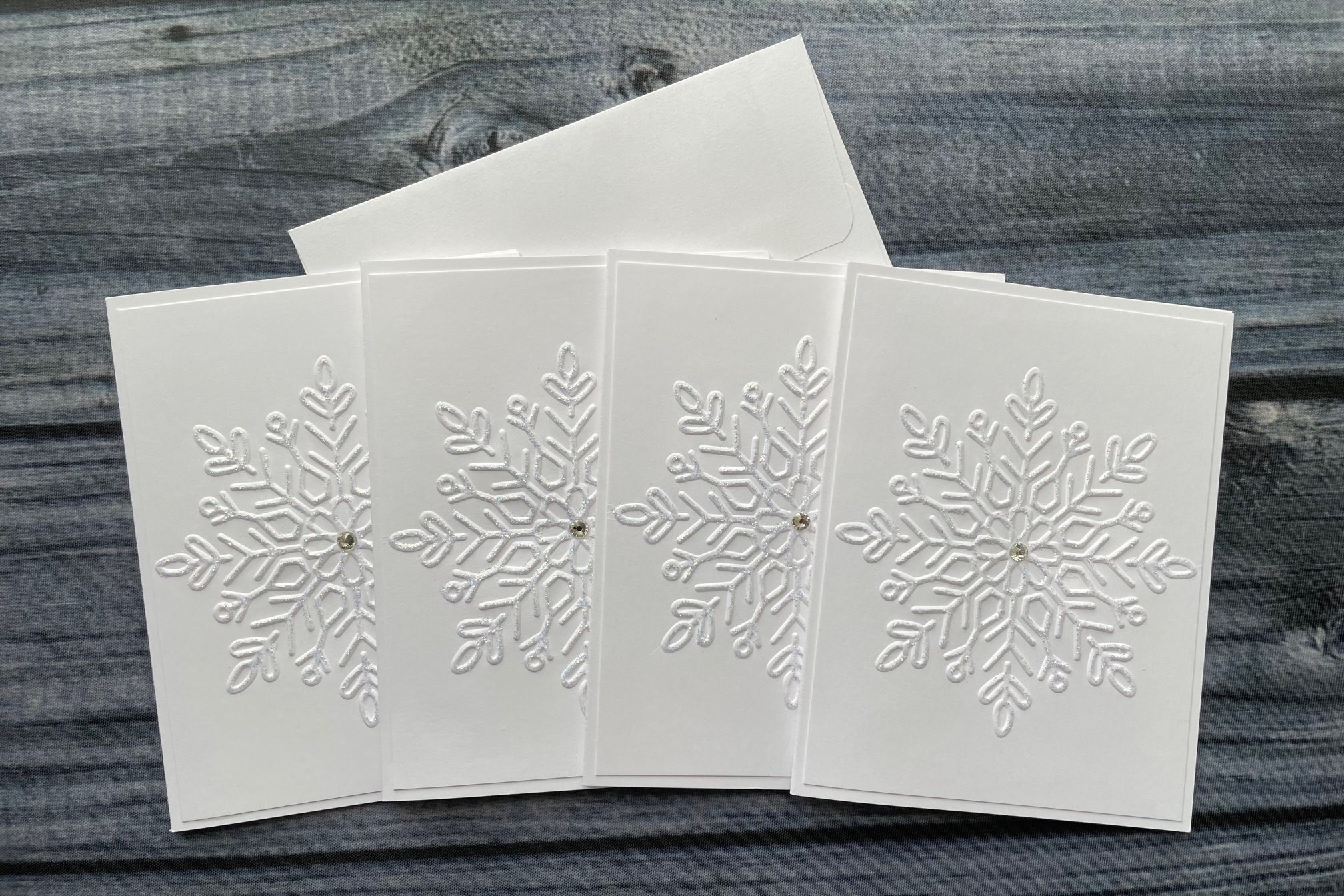 Beautiful Snowflake Cards, Set of 4, White Embossed Christmas Cards ...