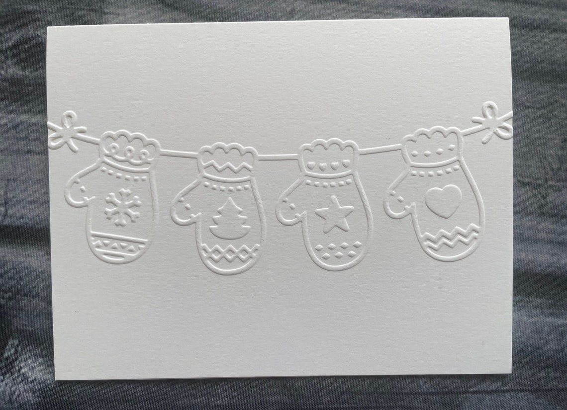 Hanging Mittens Card Sets, Christmas Cards, Embossed Note Cards, Winter ...