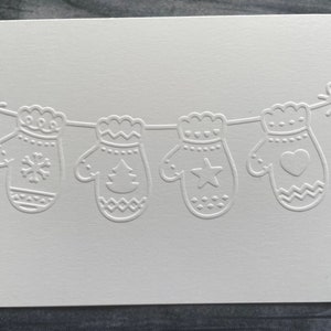 Hanging Mittens Card Sets, Christmas Cards, Embossed Note Cards, Winter ...