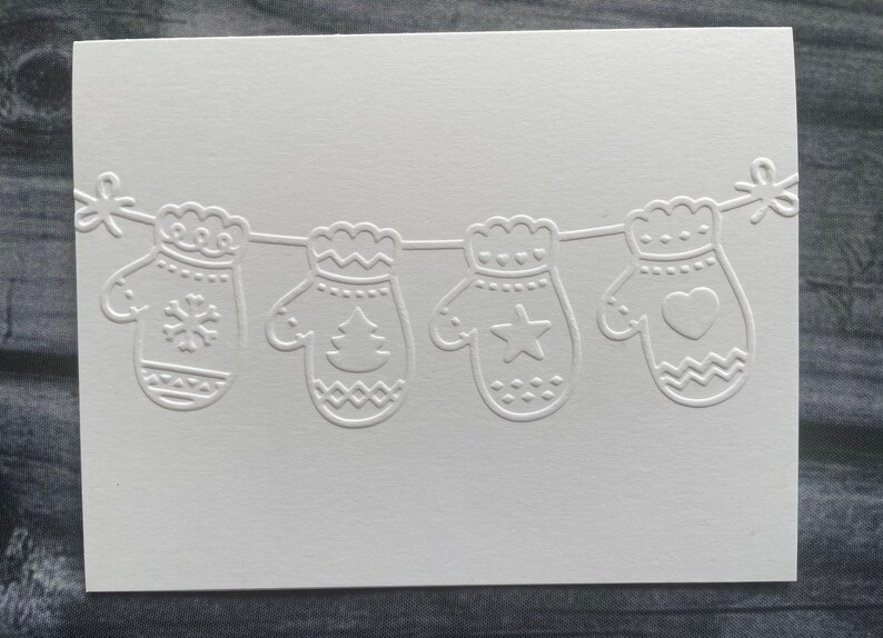 Hanging Mittens Card Sets, Christmas Cards, Embossed Note Cards, Winter ...