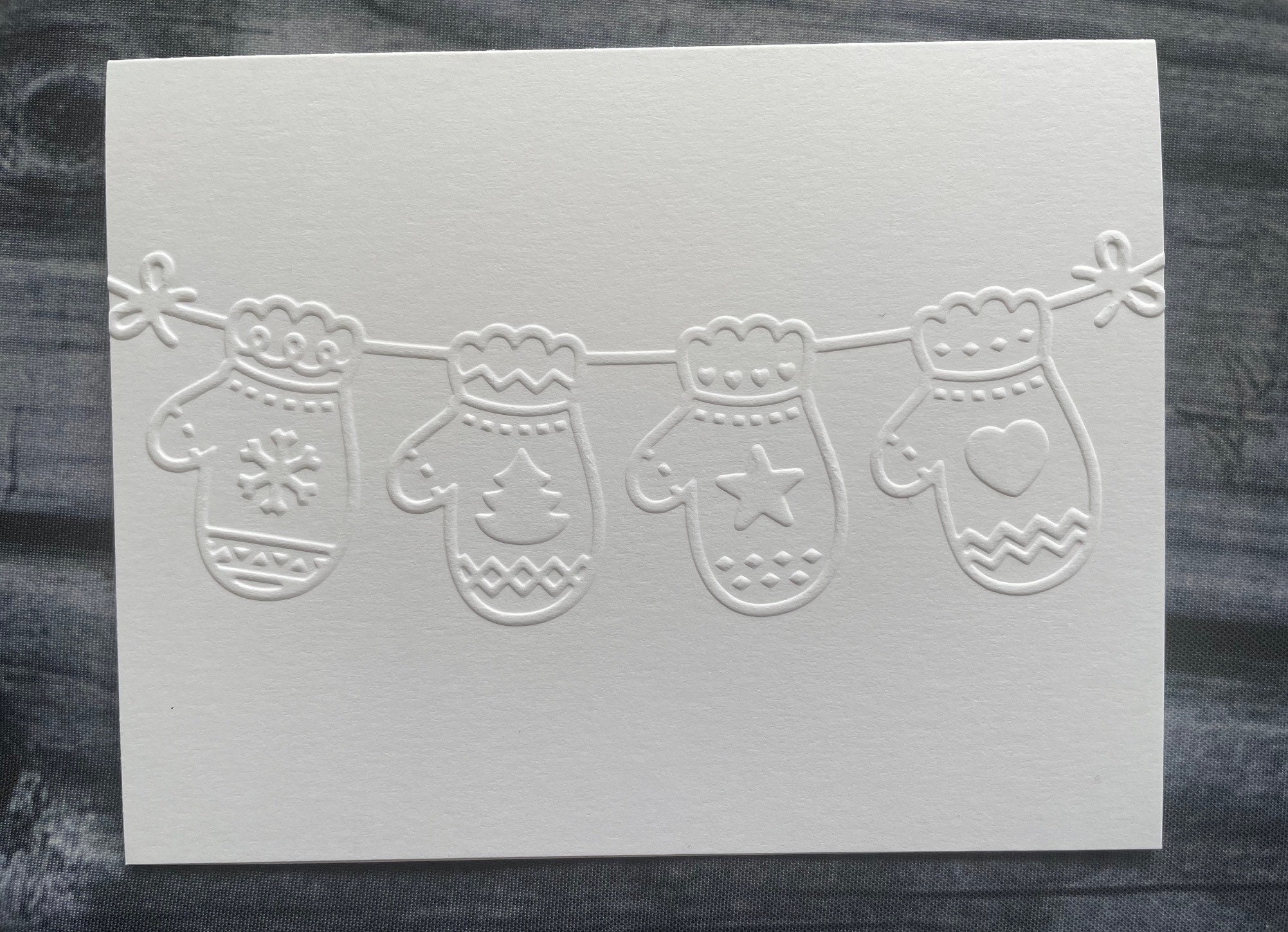 Hanging Mittens Card Sets, Christmas Cards, Embossed Note Cards, Winter ...