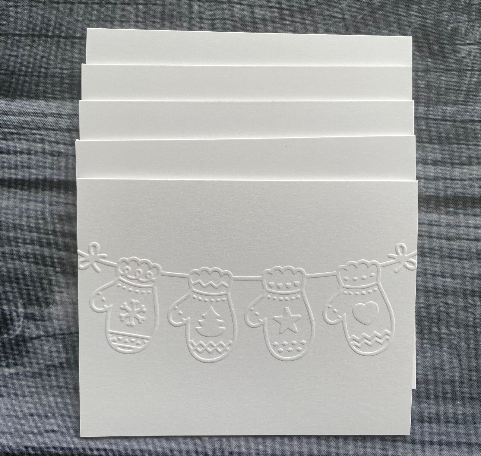 Hanging Mittens Card Sets, Christmas Cards, Embossed Note Cards, Winter ...