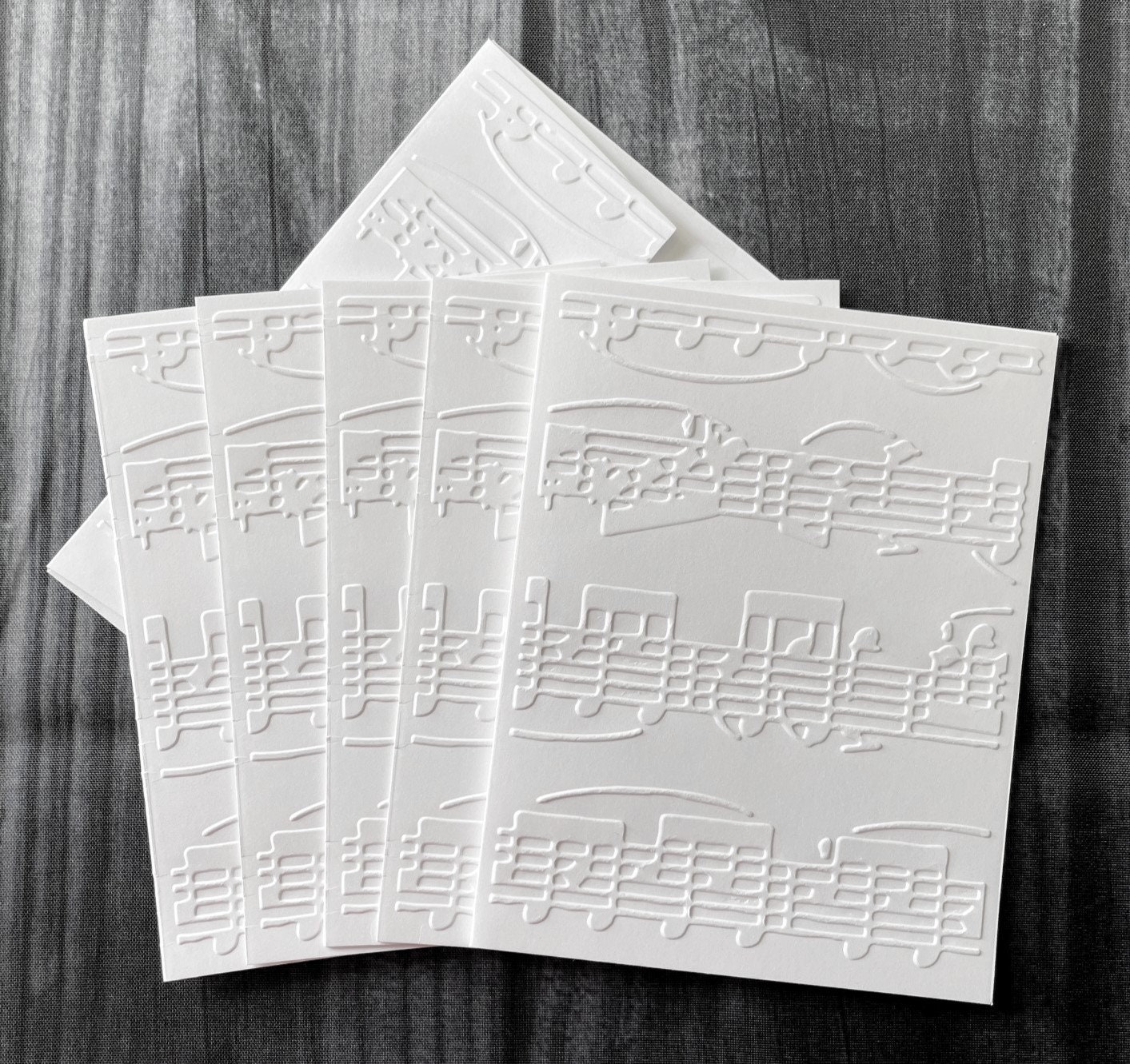 Musical Note Cards, White Embossed Card, Embossed Note Card, Stationery ...