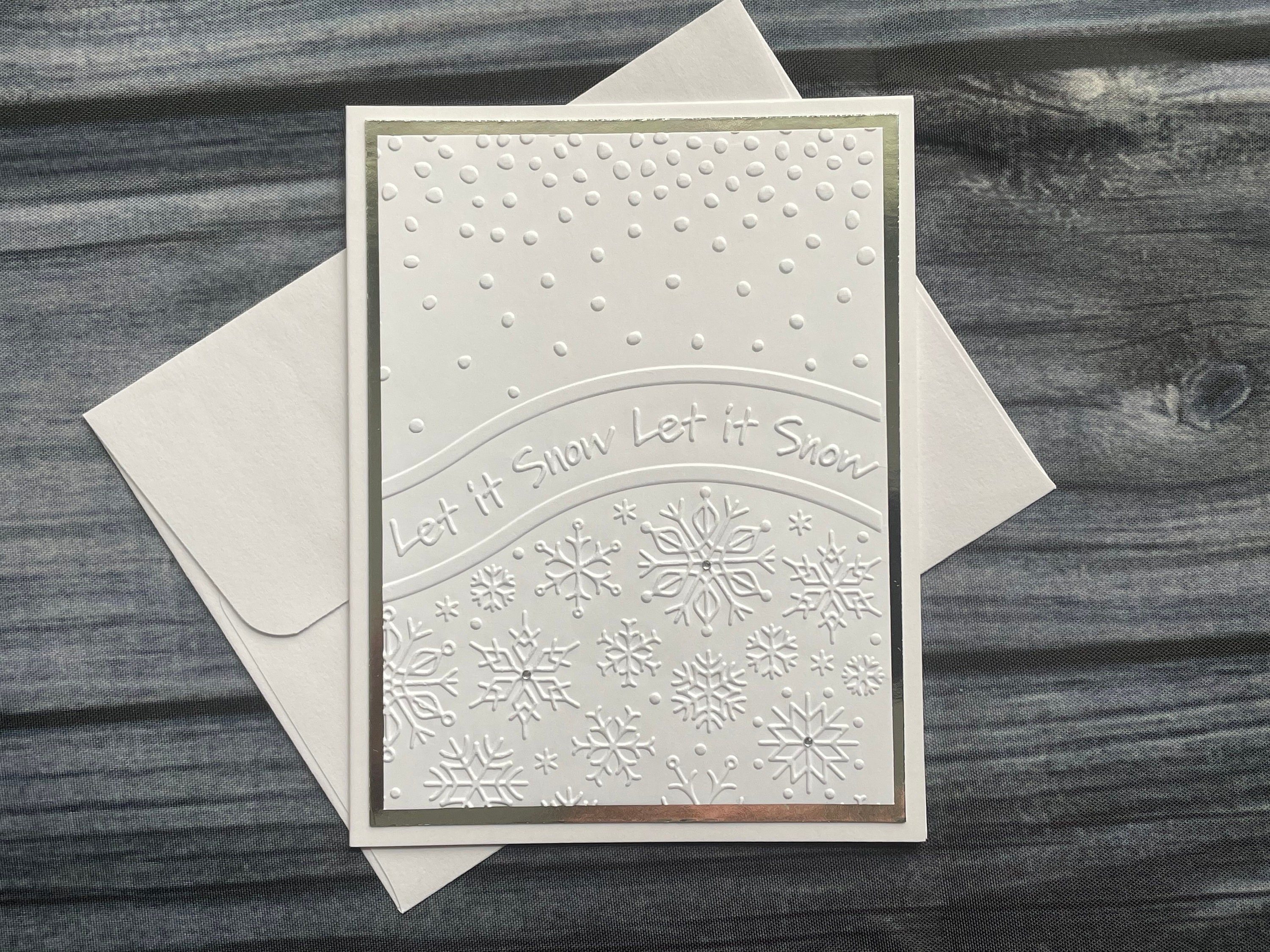 Let It Snow Cards, Set of 4, Christmas Cards, White Embossed Card ...