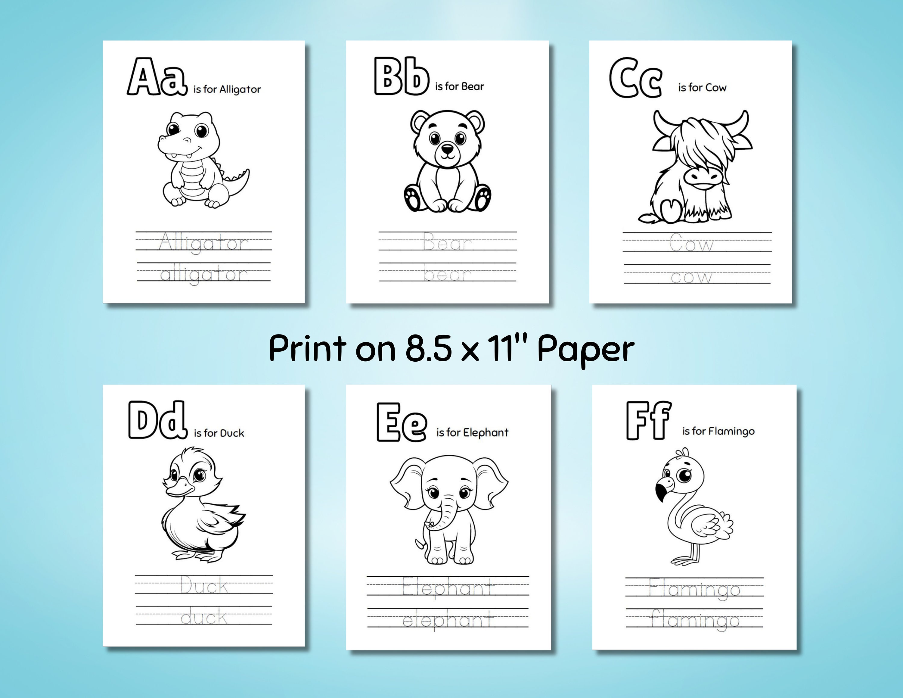 Animal Alphabet Tracing & Coloring Printable Abc's Tracing Worksheets ...