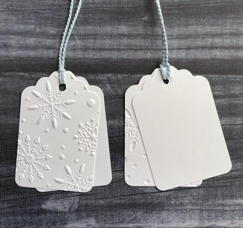 Snowflake Gift Tags, White Embossed Tag, Holiday Tags, Winter, Handmade ...