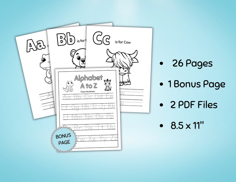 Animal Alphabet Tracing & Coloring Printable Abc's Tracing Worksheets ...