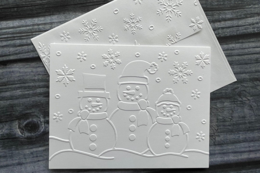 Snowmen Cards, Christmas Cards, Embossed Note Cards, Winter Stationary ...