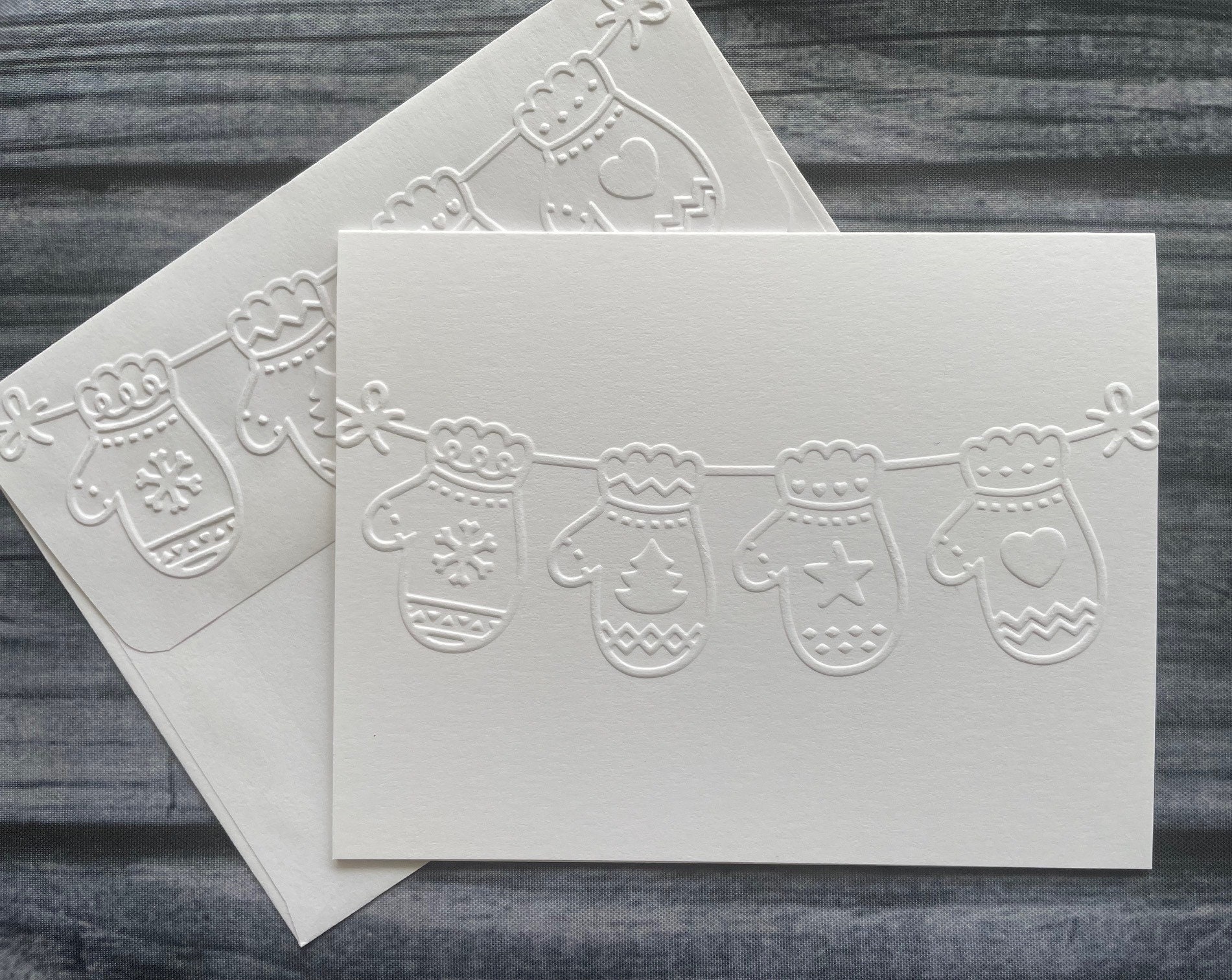 Hanging Mittens Card Sets, Christmas Cards, Embossed Note Cards, Winter ...