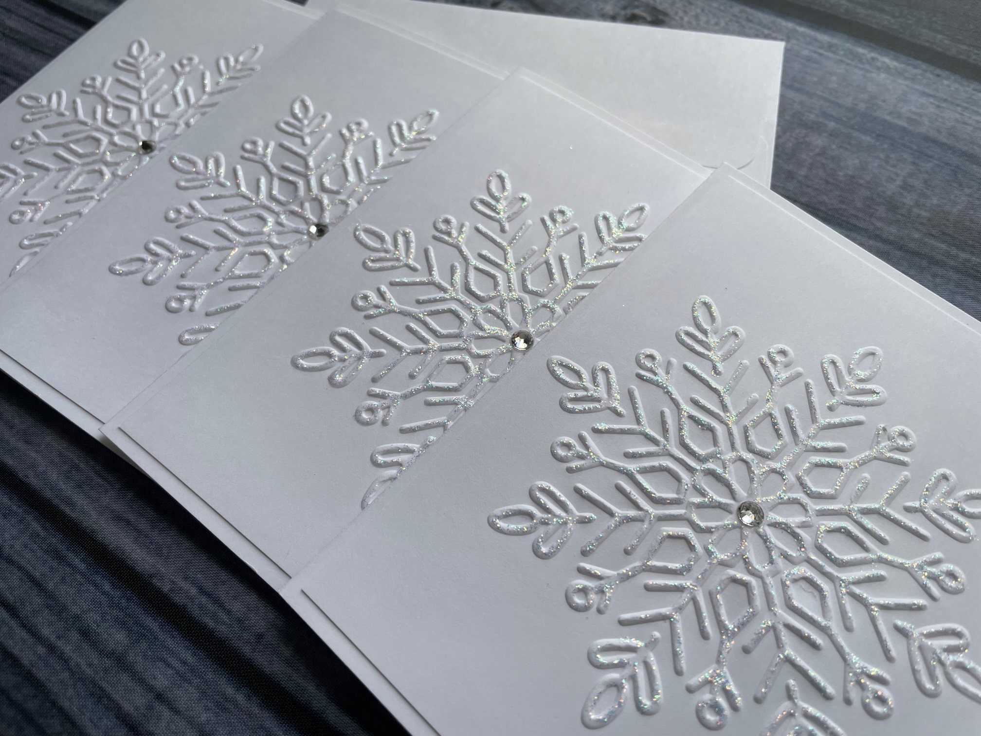 Beautiful Snowflake Cards, Set of 4, White Embossed Christmas Cards ...