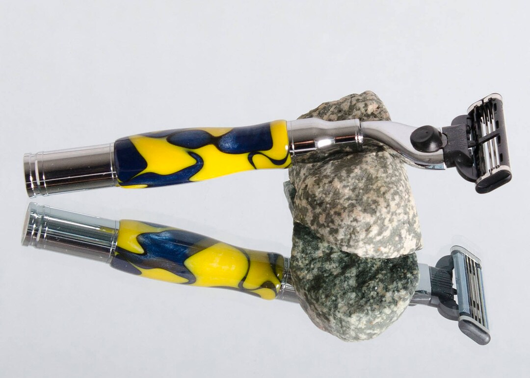 Beautiful Razor Acrylic Razor Mach 3 Razor Handle Blue and Yellow ...