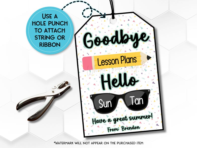 Editable Goodbye Lesson Plans, Hello Sun Tan Gift Tag | End of School ...