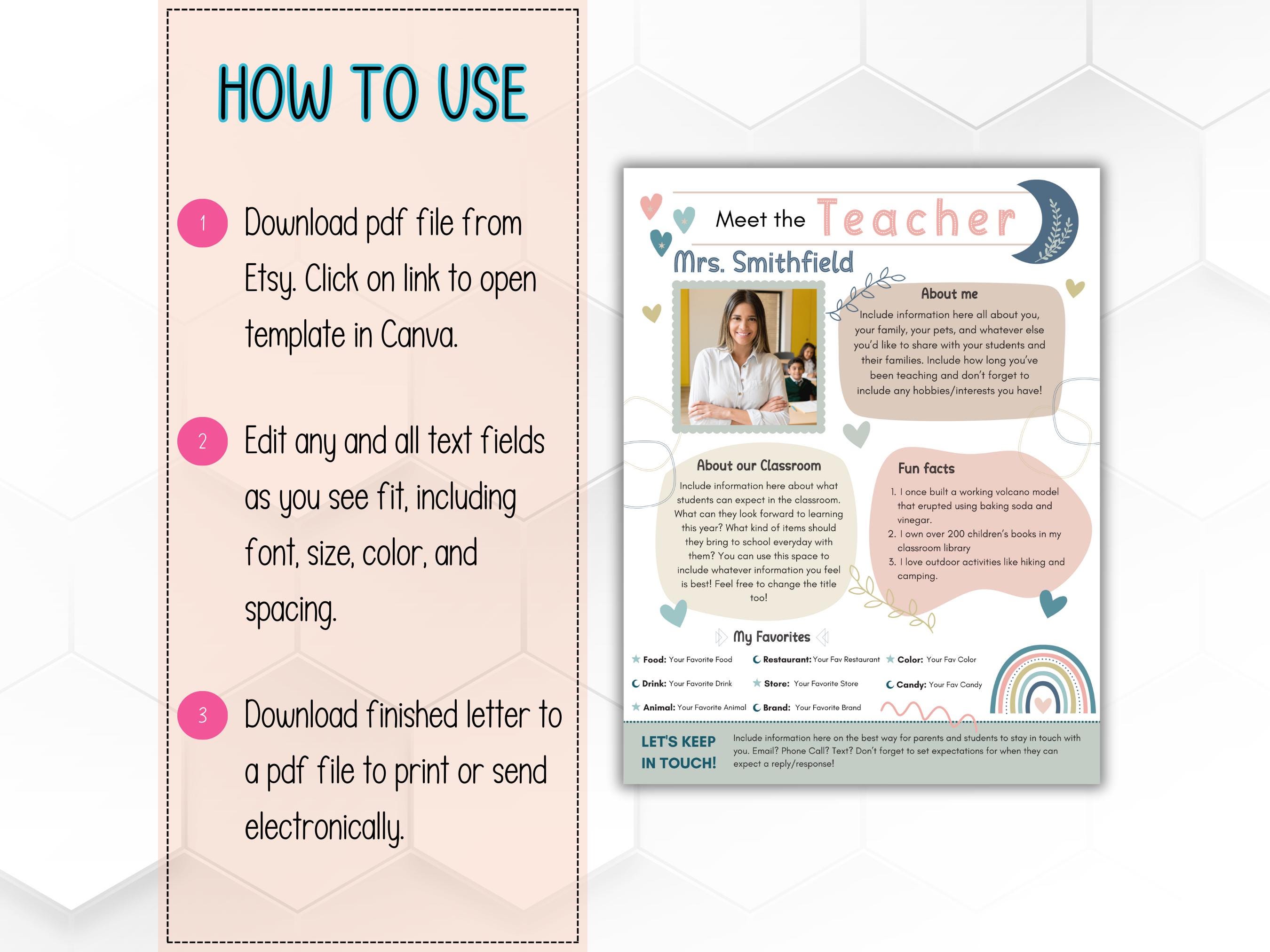 Editable Meet the Teacher Letter: Boho Canva Template (digital Download ...