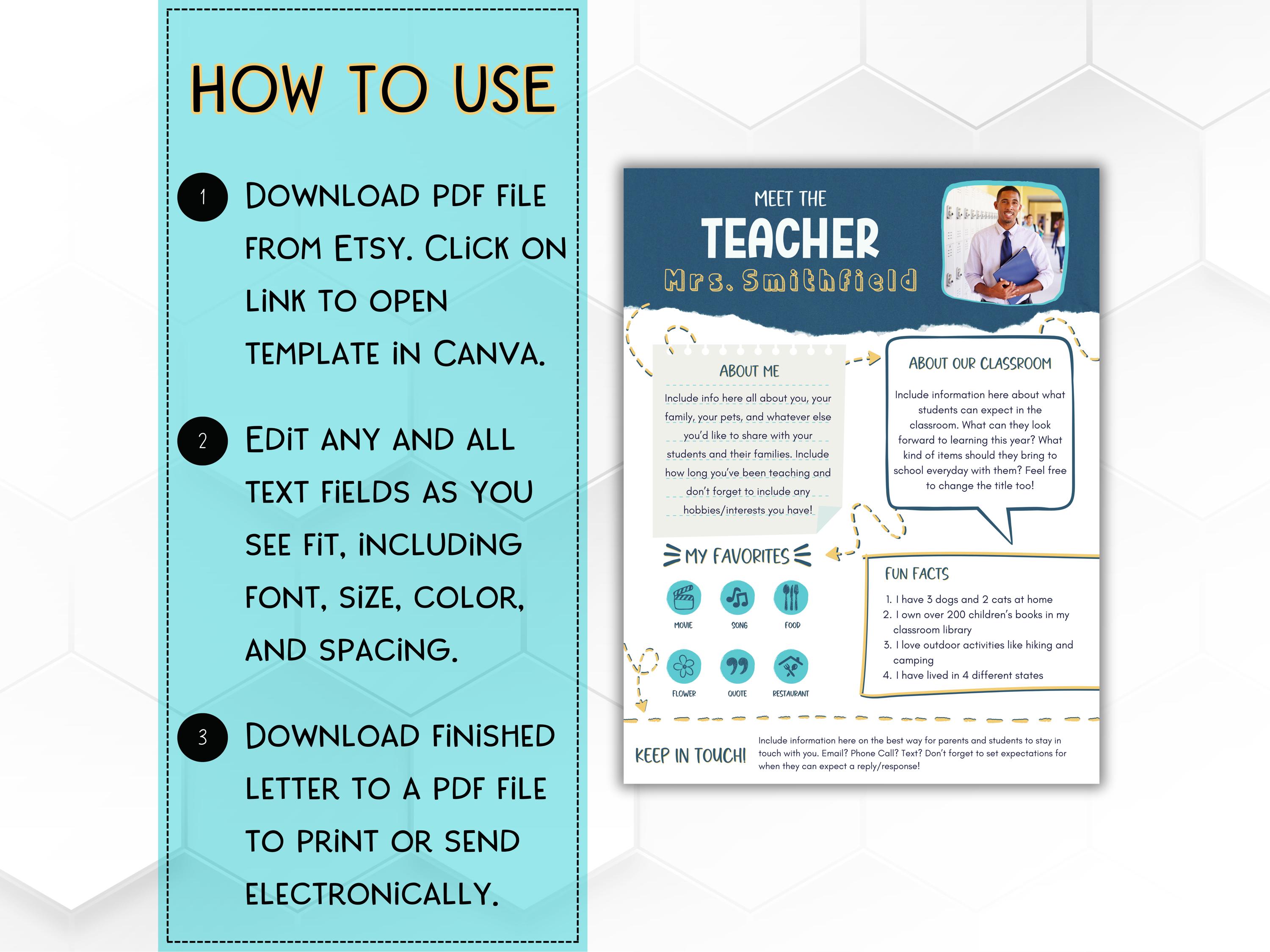 Doodles Teacher Introduction Letter Template: Editable Canva Design ...