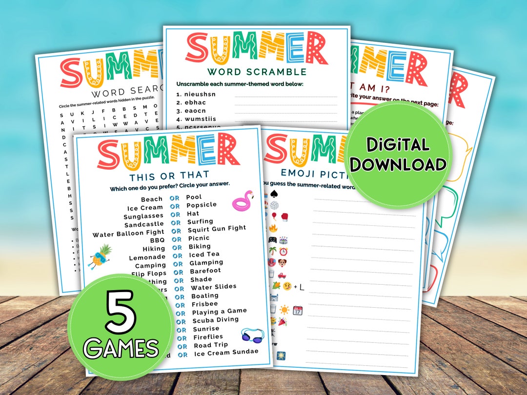 Summer Games Bundle: Printable Word Search, Pictionary, and More (PDF ...