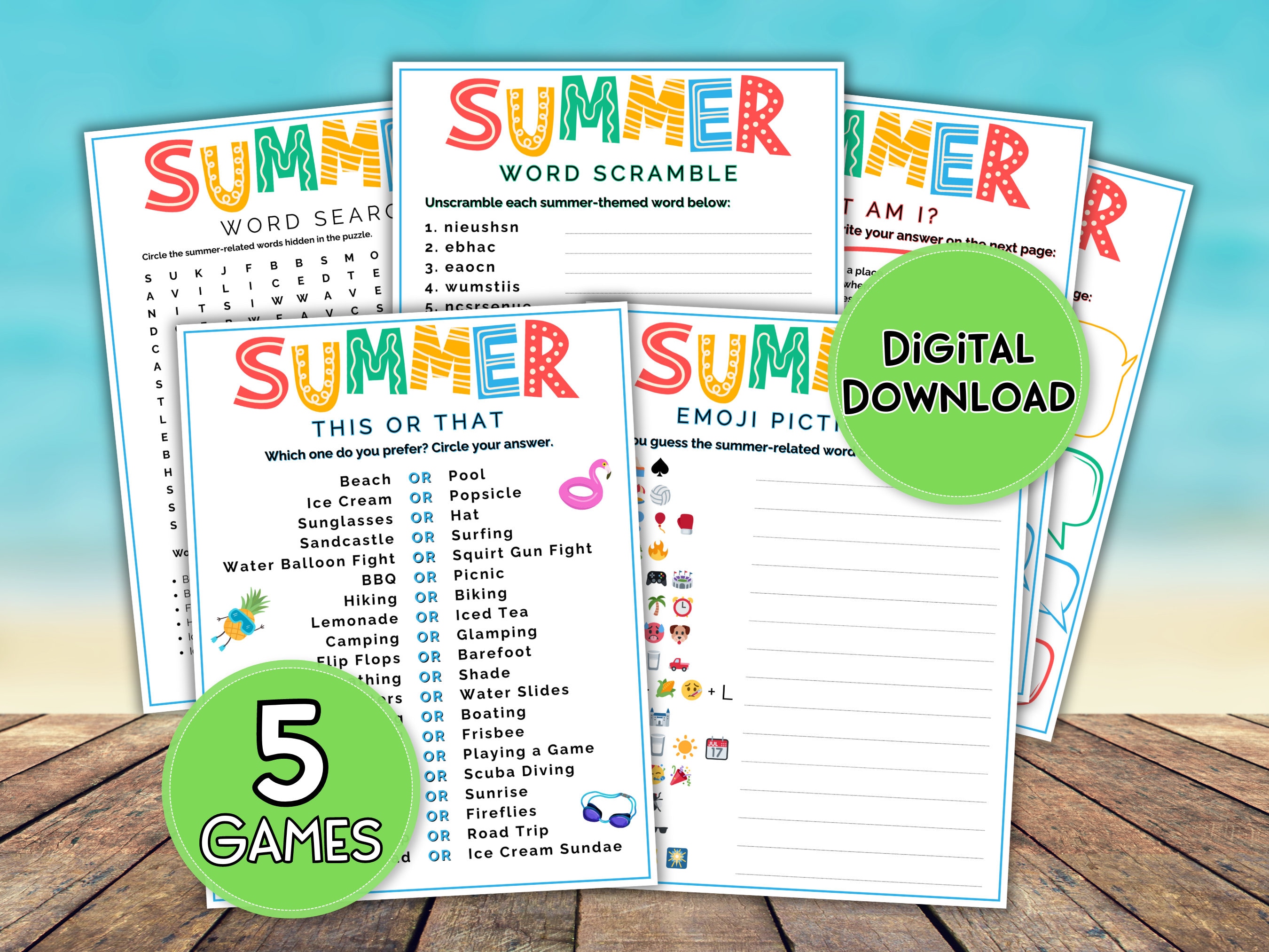 Summer Games Bundle: Printable Word Search, Pictionary, and More (PDF ...