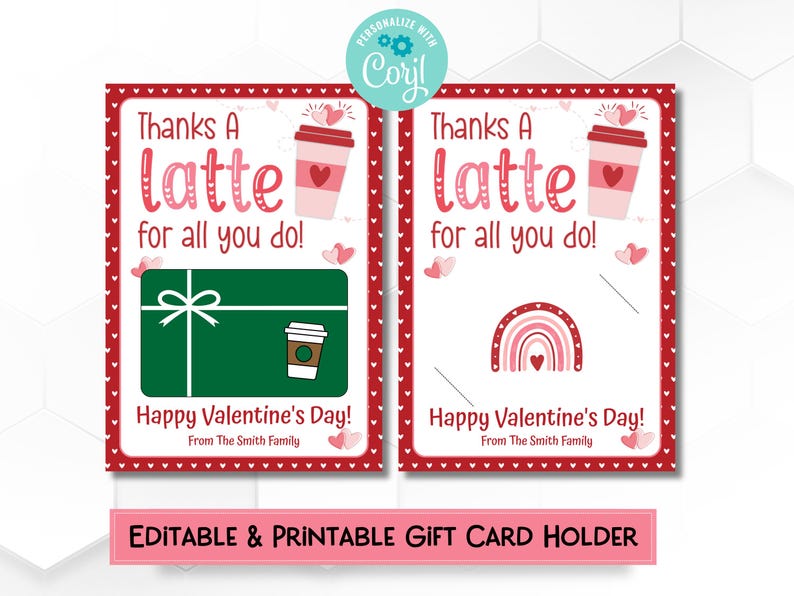 Editable Thanks a Latte Gift Card Holder | Perfect Present for Coffee ...