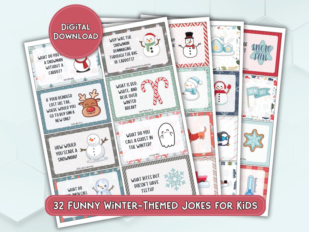 Winter Lunch Box Notes With Jokes: 32 Printable Cards (digital Download ...