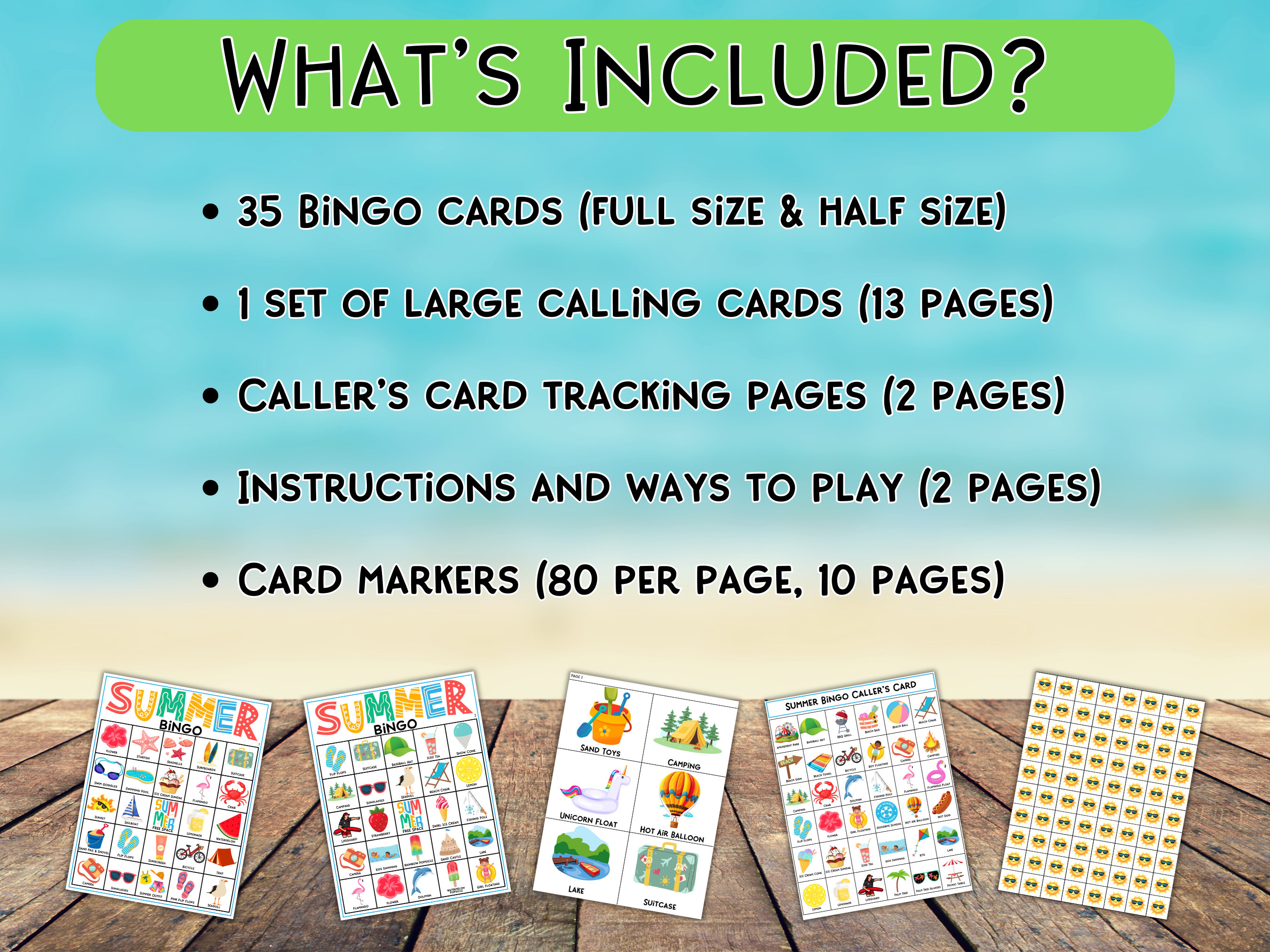 Colorful Summer Bingo Game - 35 Beachy Cards for Last Day of School Fun ...