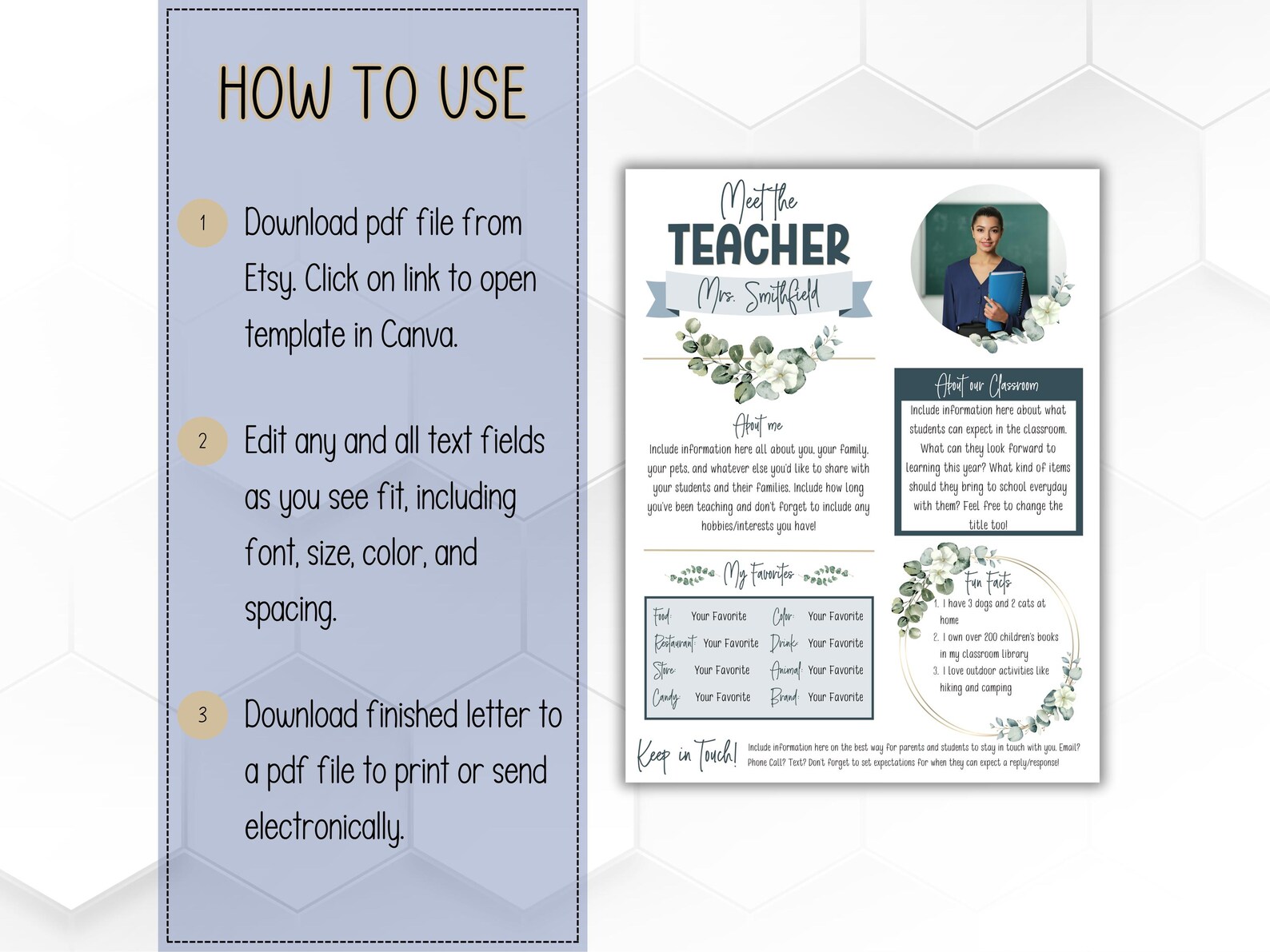 Editable Floral Teacher Introduction Letter - Canva Template (digital ...