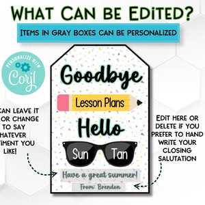 Editable Goodbye Lesson Plans, Hello Sun Tan Gift Tag | End of School ...