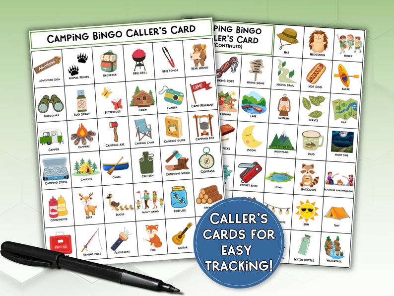 Camping Bingo Game: 35 Printable Cards, Family Fun (instant Download ...