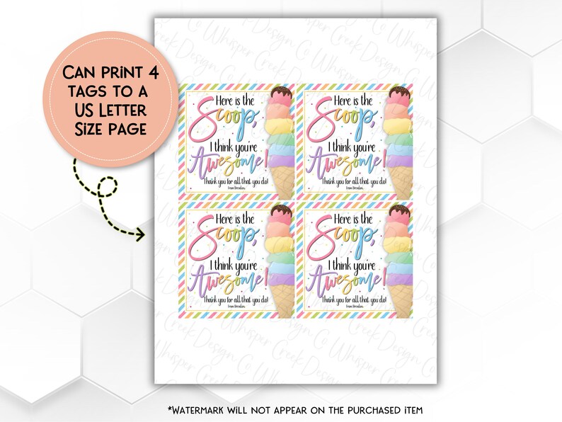 Editable Here's the Scoop, I Think You're Awesome Printable Gift Tag ...