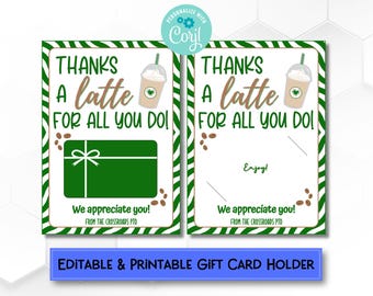 Thanks a Latte Gift Card Holder: Teacher Appreciation (PDF Digital ...