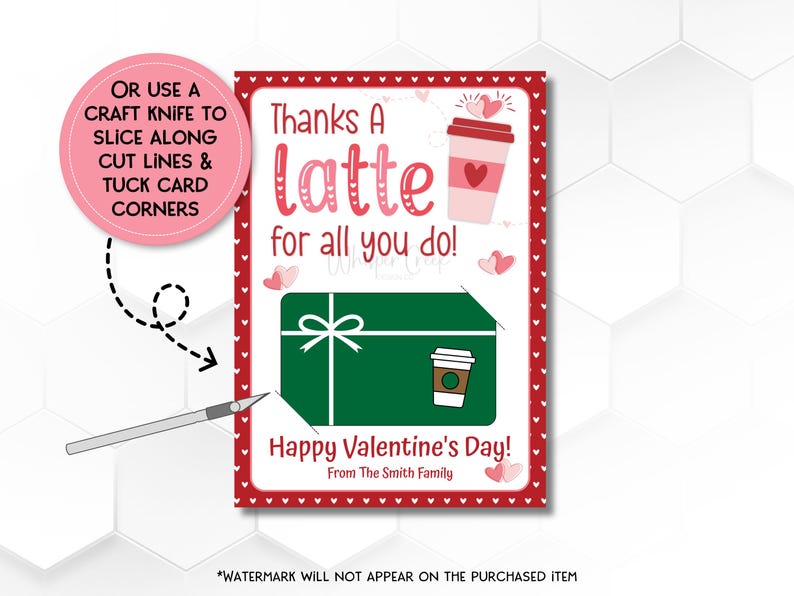 Editable Thanks a Latte Gift Card Holder | Perfect Present for Coffee ...