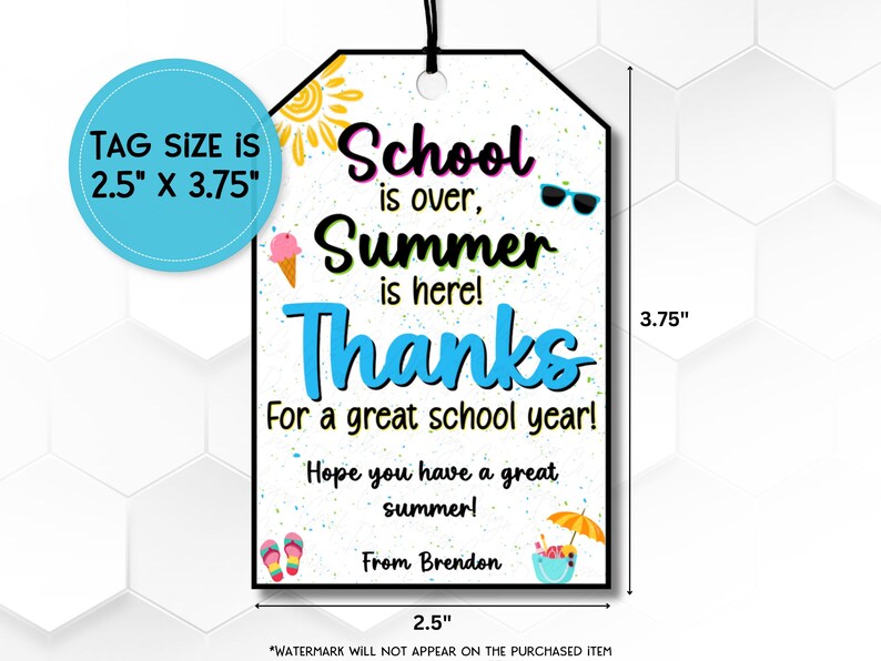 Editable Summer Gift Tag: Teacher Thank You (PDF & PNG) - Etsy