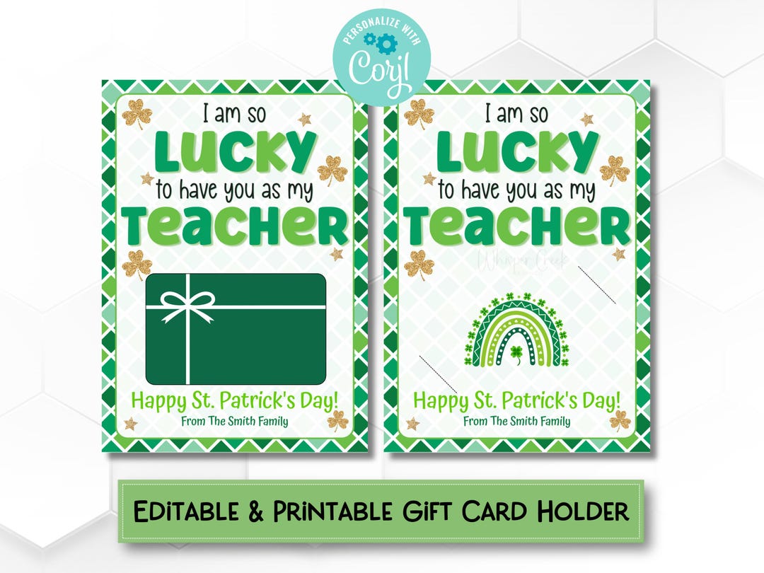 Editable Lucky to Have You as My Teacher Gift Card Holder | Printable ...